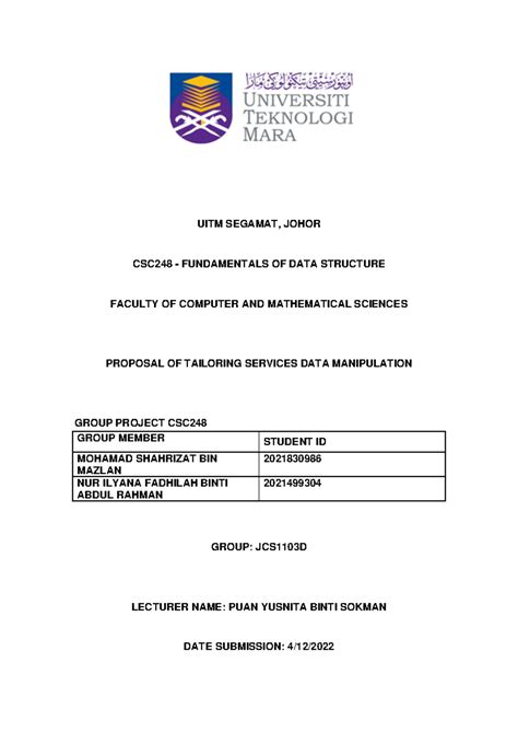 Csc248 Proposal Fundamentals Of Data Structures Uitm Segamat Johor Csc 248 Fundamentals