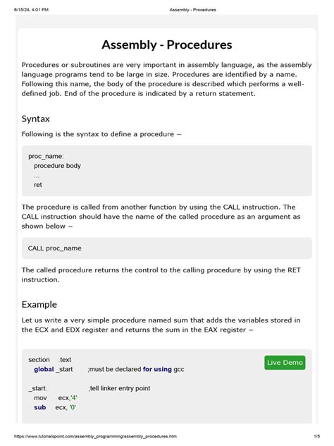 Assembly Procedures Pdf Assembly Language Computer Engineering