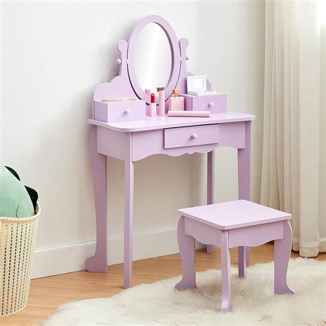 Charlton Home Make Up Vanity Set With Mirror And Stool Wooden Makeup