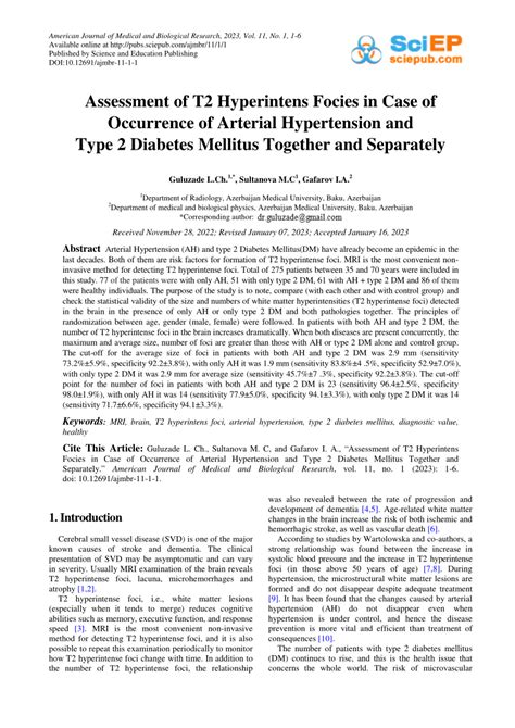 PDF Assessment Of T2 Hyperintens Focies In Case Of Occurrence Of