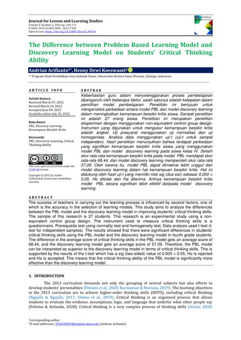 Pdf The Difference Between Problem Based Learning Model And Discovery