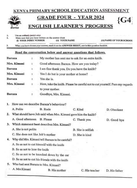 Kpsea Series Grade 4 2024 Questions And Answers