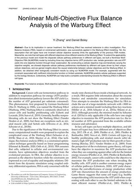 pdf nonlinear multi objective flux balance analysis of the warburg effect