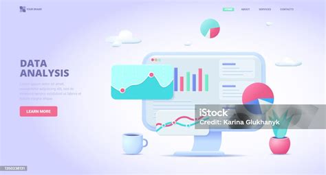 데이터 분석 정보 분석 통계 벡터 사실적인 일러스트레이션 컴퓨터 응용 프로그램 대시 보드 3d 만화 일러스트 웹 사이트 방문 페이지 배너 영웅 이미지에 대한 벡터 개념 3