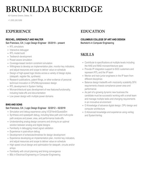 Logic Design Engineer Resume Samples Velvet Jobs