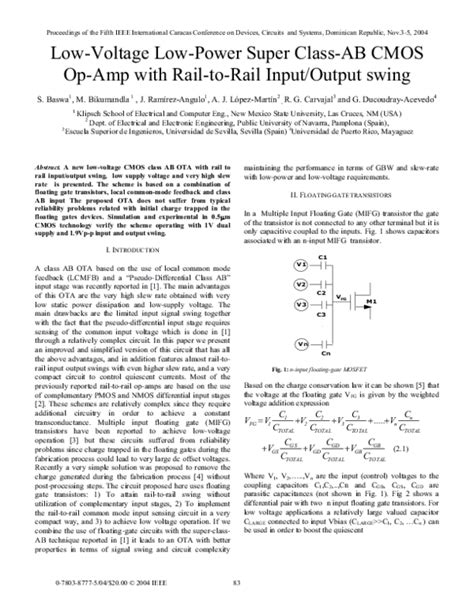 Pdf Low Voltage Low Power Super Class Ab Cmos Op Amp With Rail To Rail Inputoutput Swing