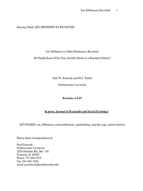 Fillable Online Sex Differences In Mate Preferences Revisited Do