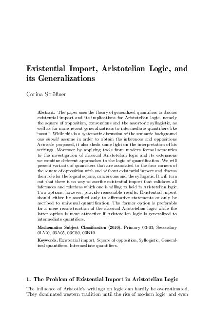 Pdf Existential Import Aristotelian Logic And Its Generalizations