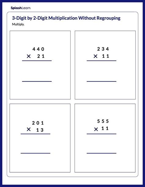 Multiply Multi Digit Numbers Without Regrouping Worksheet Printable