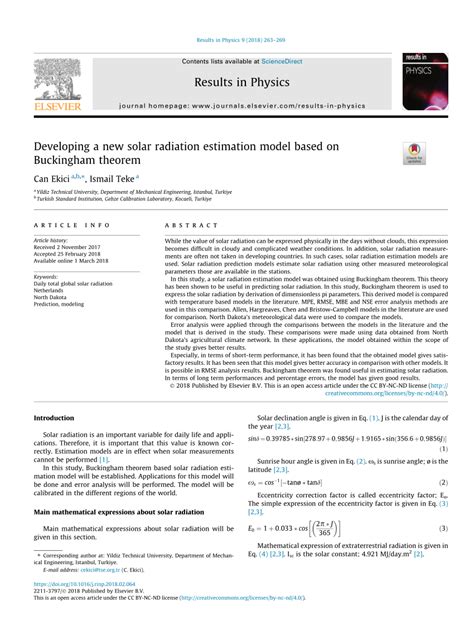 Pdf Developing A New Solar Radiation Estimation Model Based On Buckingham Theorem