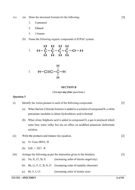 Icse Chemistry Specimen Paper 2023 With Solutions Answer Key