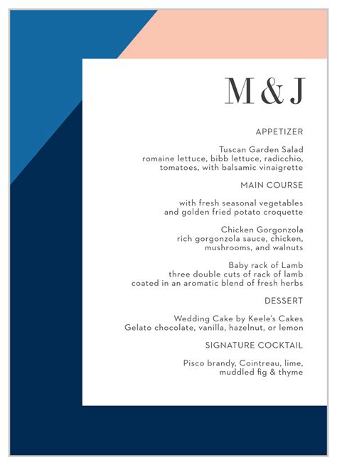 Angular Color Wedding Menus By Basic Invite