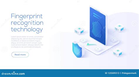 Fingerprint Recognition Technology In Isometric Vector Illustration Smartphone Id Security