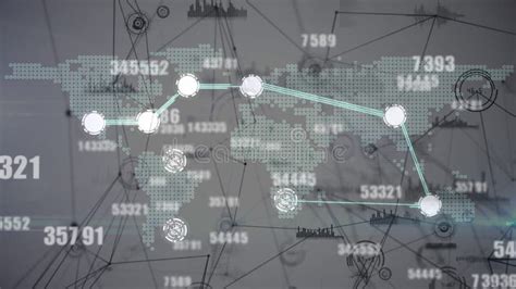 Animation Of Network Of Connections World Map And Data Processing Over