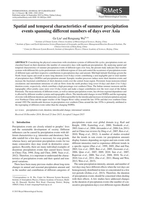 Pdf Spatial And Temporal Characteristics Of Summer Precipitation Events Spanning Different