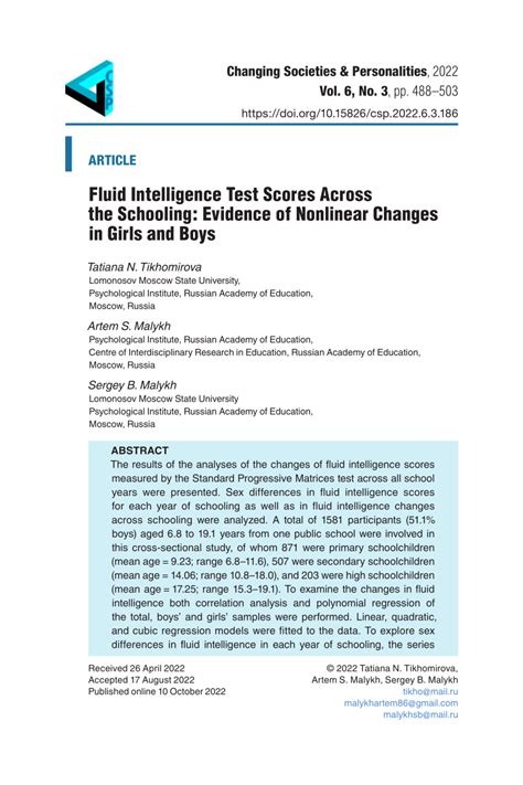 PDF Fluid Intelligence Test Scores Across The Babeing Evidence Of Nonlinear Changes In