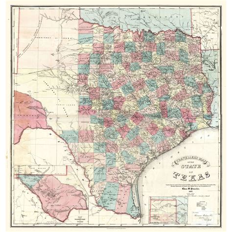 Historic State Map Texas Travellers Pressler 1867 23 X 2419 V