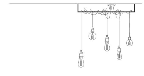 에디슨 전구가있는 펜던트 램프가있는 현대 로프트 샹들리에의 한 줄 그리기 선화 스타일의 전구의 연속 선 그림 수평 벡터 미니멀리스트 디자인 배경 전구에 대한 스톡 벡터 아트