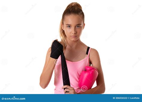Young Boxer Girl Puts Protective Bandages On Her Hands For Box Training