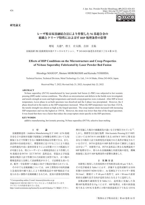 Pdf Effects Of Hip Conditions On The Microstructure And Creep