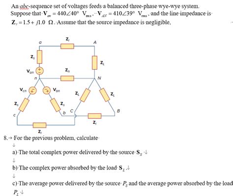 Solved An Abc Sequence Set Of Voltages Feeds A Balanced Chegg