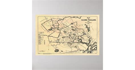 Vintage 1692 Map Of Salem Massachusetts 1866 Poster Zazzle