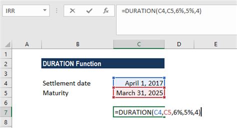 DURATION Function Formula Examples How To Use In Excel