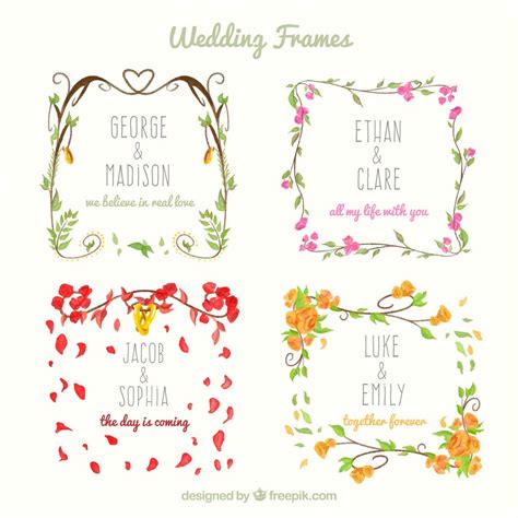 Selección De Cuatro Marcos Decorativos De Boda Vector Gratis