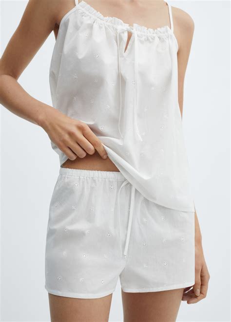 Cotton Pajama Shorts With Openwork Details Women Mango Usa