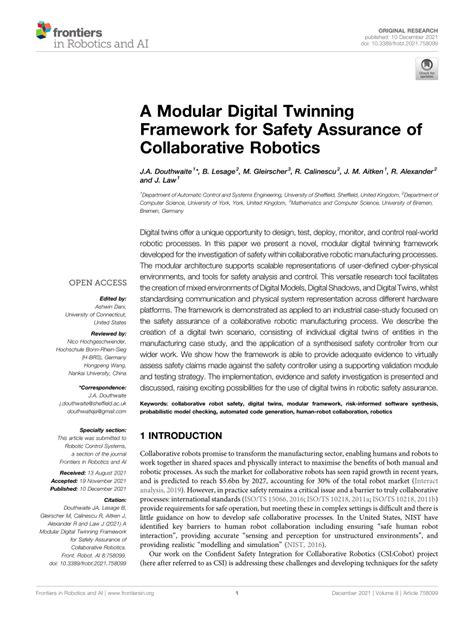Pdf A Modular Digital Twinning Framework For Safety Assurance Of