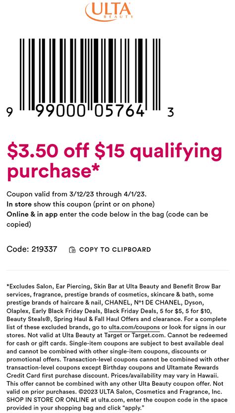 3 50 Off 15 At Ulta Beauty Or Online Via Promo Code 219337 Ulta