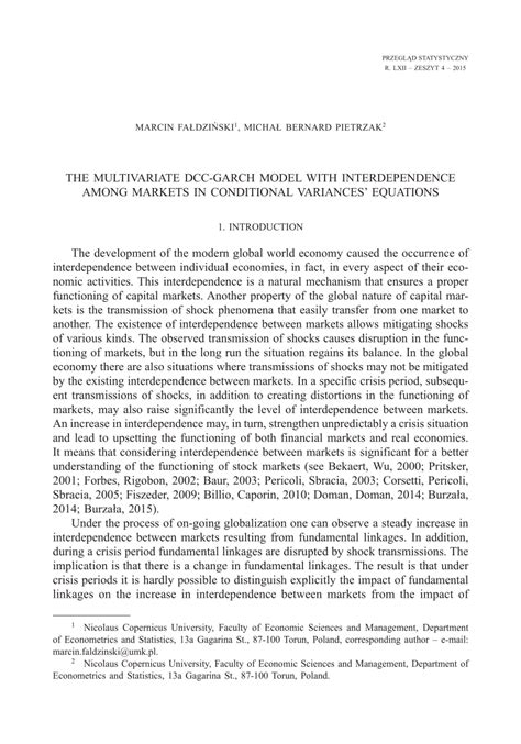 Pdf The Multivariate Dcc Garch Model With Interdependence Among Markets In Conditional