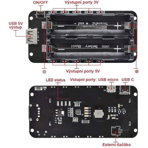 Nabíječka Baterií Powerbanka Modul V8 Pro Esp32esp8266 Pro 2x Li Ion 18650 Atoselektrocz