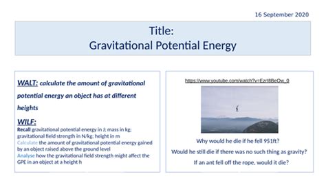 Gravitational Potential Energy Equation F Teaching Resources