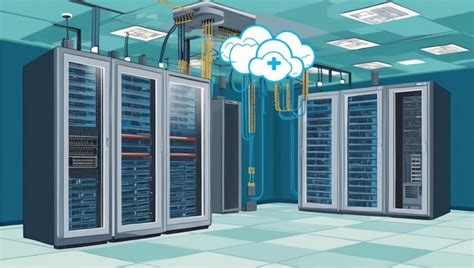 A Modern Server Room With Cloud Computing Concepts Visualized Premium