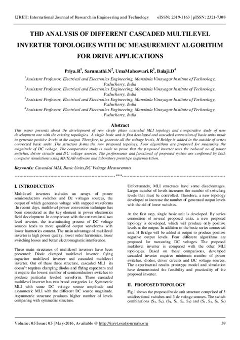 Pdf Thd Analysis Of Different Cascaded Multilevel Inverter Topologies With Dc Measurement