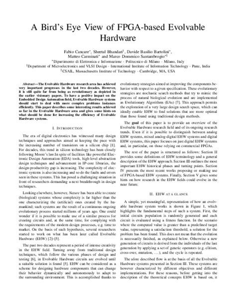 Pdf A Birds Eye View Of Fpga Based Evolvable Hardware