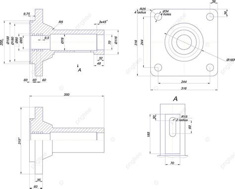 Engineering Drawing Of Steel Bush Mechanism Hatching Structure Vector Mechanism Hatching