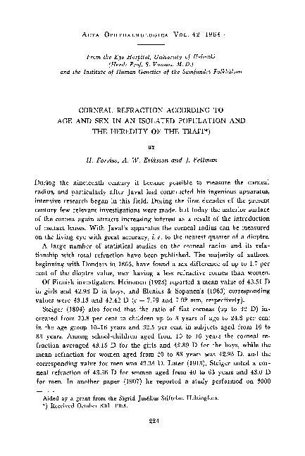 Pdf Corneal Refraction According To Age And Sex In An Isolated Population And The Heredity Of