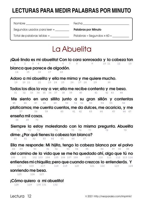 Lecturas Para Medir Palabras Por Minuto Imagenes Educativas Lectura