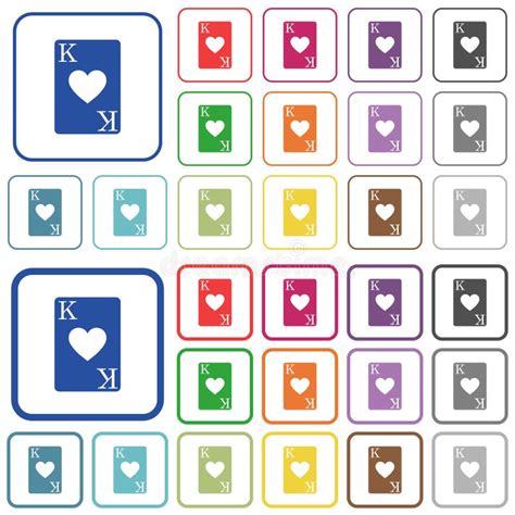 King Of Hearts Card Outlined Flat Color Icons Stock Illustration