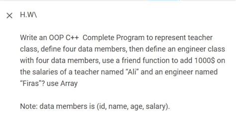 Solved X Hw Write An Oop C Complete Program To Represent
