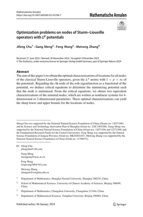 Pdf Optimization Problems On Nodes Of Sturm Liouville Operators With L P Potentials