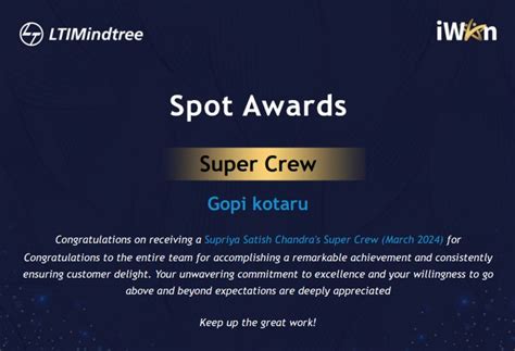 Kotaru Gopi Krishna On Linkedin Super Crew Award