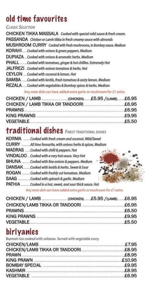 Menu At Bombay Brasserie Restaurant Boston