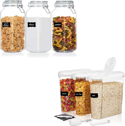 Vtopmart 3 Pcs Glass Jars And 3 Pcs Cereal Containers