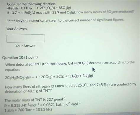 Solved Consider The Following Reaction 4fes2 S 1102