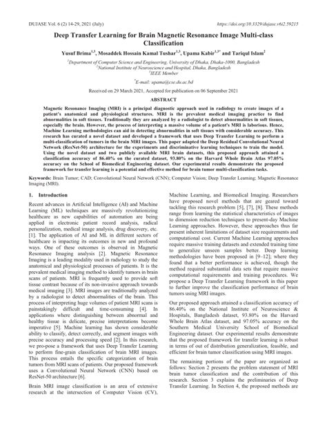 Pdf Deep Transfer Learning For Brain Magnetic Resonance Image Multi