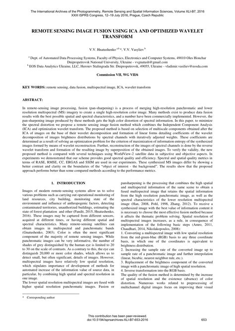 Pdf Remote Sensing Image Fusion Using Ica And Optimized Wavelet Transform