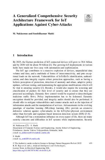 Pdf A Generalized Comprehensive Security Architecture Framework For Iot Applications Against